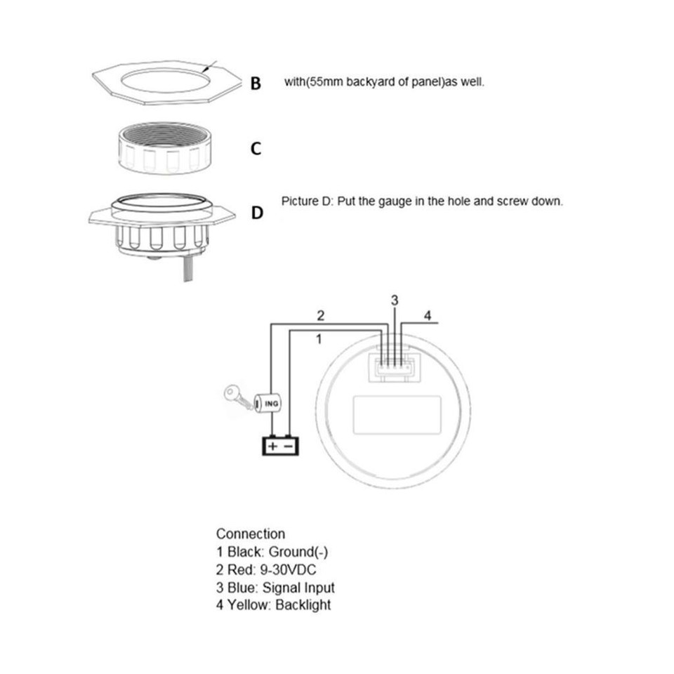 Marine Boat 52mm 2" Display Hull Azimuth And Rudder Angle Meter Black ...