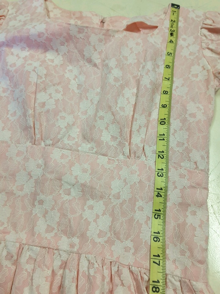 Vintage Pink Lace Dress White Pink COUNTRY BRIDESMAID Waist 26 Inch 32 ...