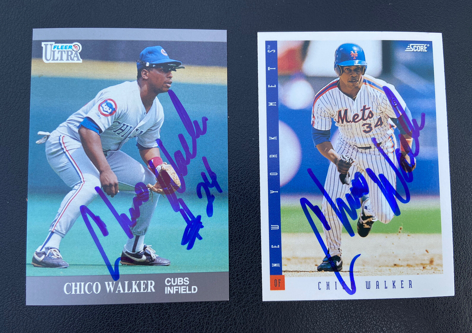 1991 Fleer Ultra Update #U-74 & 1993 Score #399 Chico Walker Signed ...