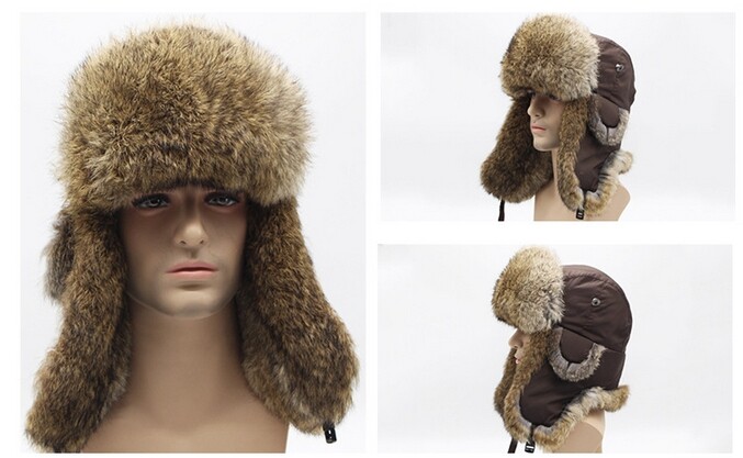 Winter Warm Real Rabbit Fur Ushanka Trapper Hat Earflap Ski Cap Russian ...
