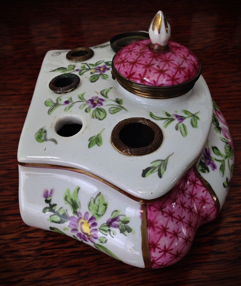 Antique French Hand Painted Porcelain Inkwell | eBay