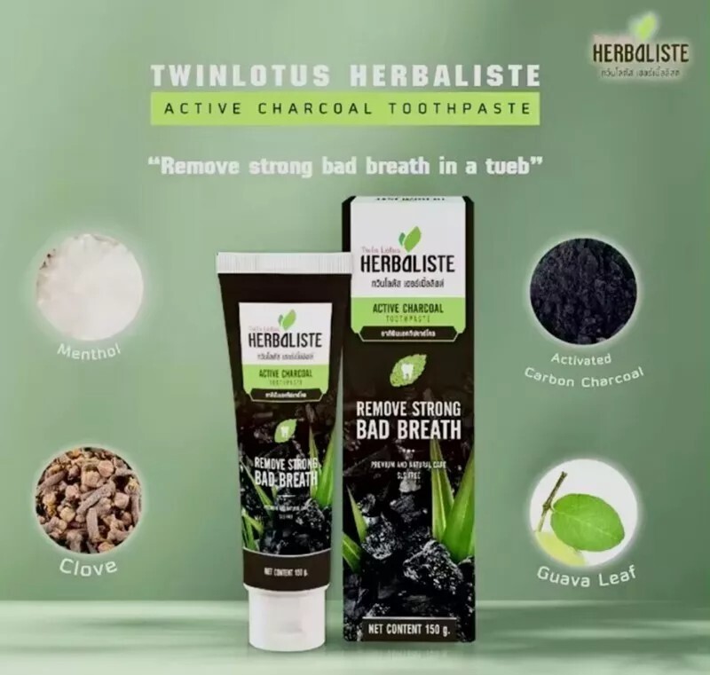 Twin Lotus Toothpaste Active Charcoal Herbaliste Triple Action Herbal ...