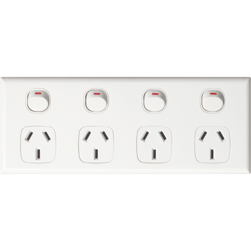 White Quad Power Point 4 Gang Socket Outlet GPO 10AMP AU Compliance ...