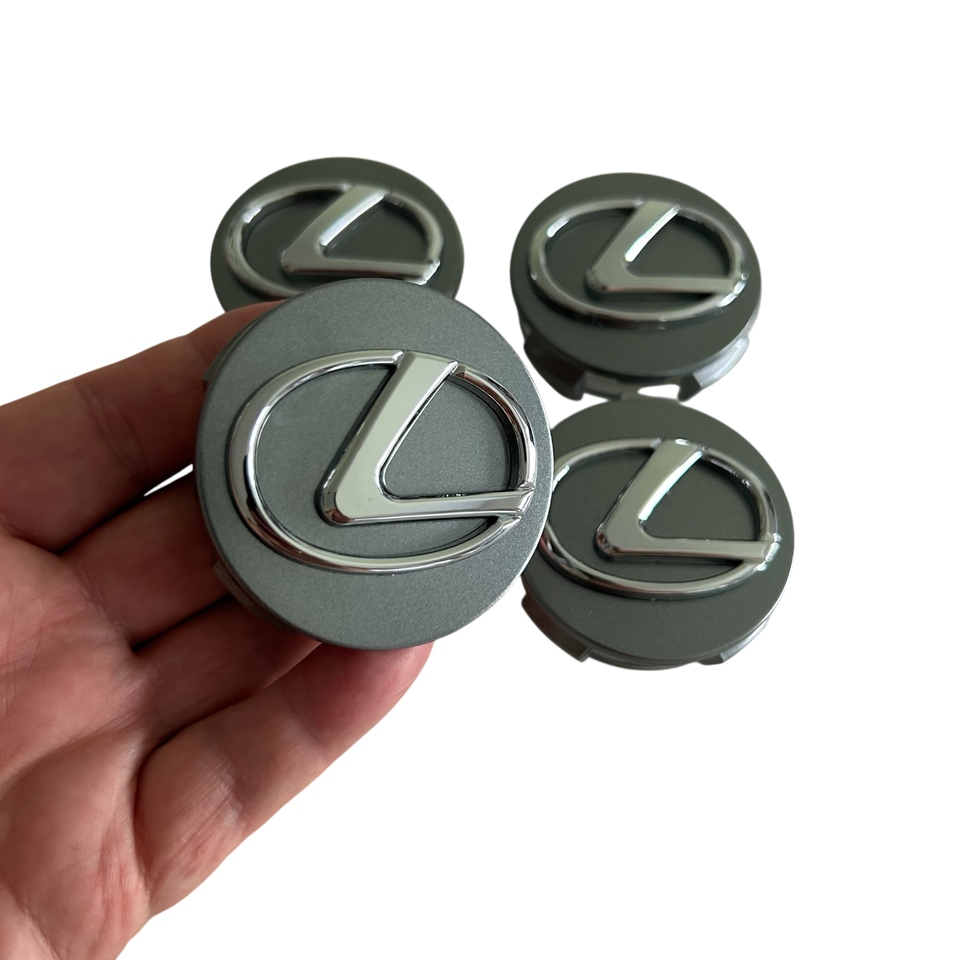Gray Lexus Center Caps with Chrome Logo Emblem for ES GS IS LC LS NX UX ...