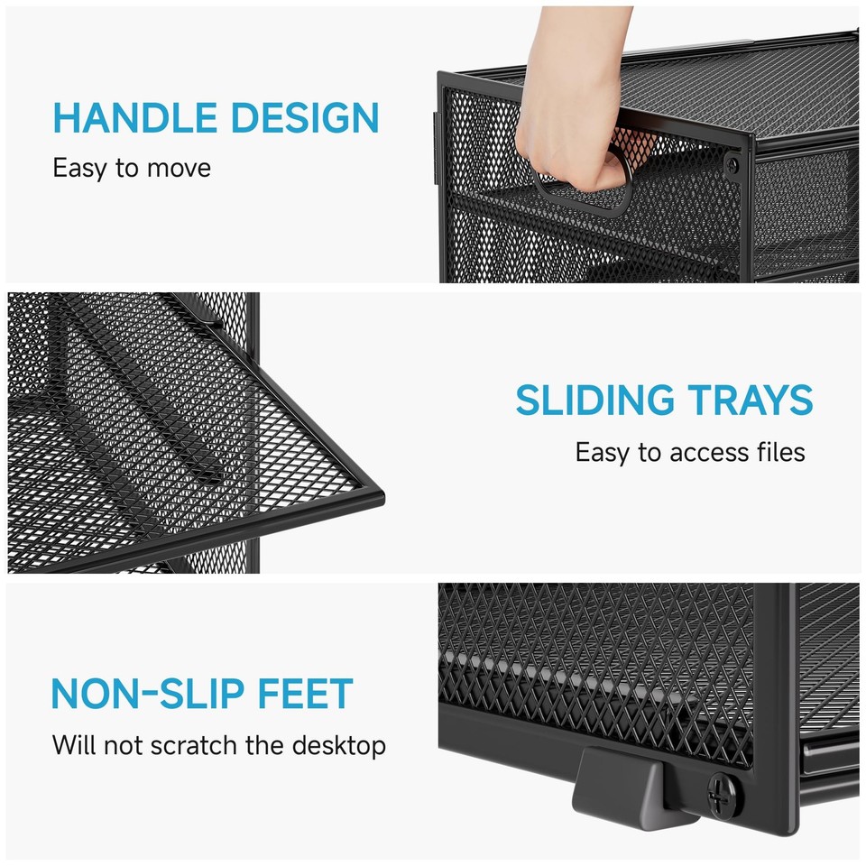 3-Tier Letter Tray Desk Organizer, Mesh Metal Paper File Tray Organizer ...