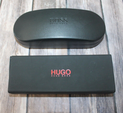 Lot of 2 Hugo Boss hard glasses cases cleaning cloth clamshell folding ...