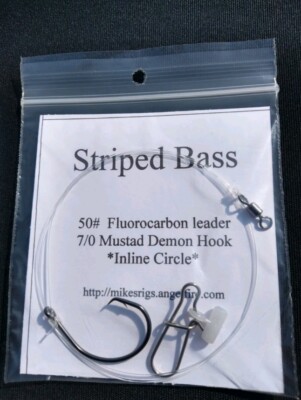 Hand Tied Striped Bass Rigs Striper 7/0 Mustad INLINE Circle Hook ...