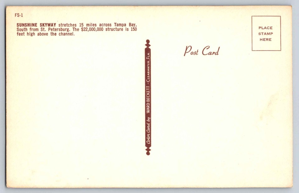 Postcard Sunshine Skyway Across Tampa Bay south from St. Petersburg ...