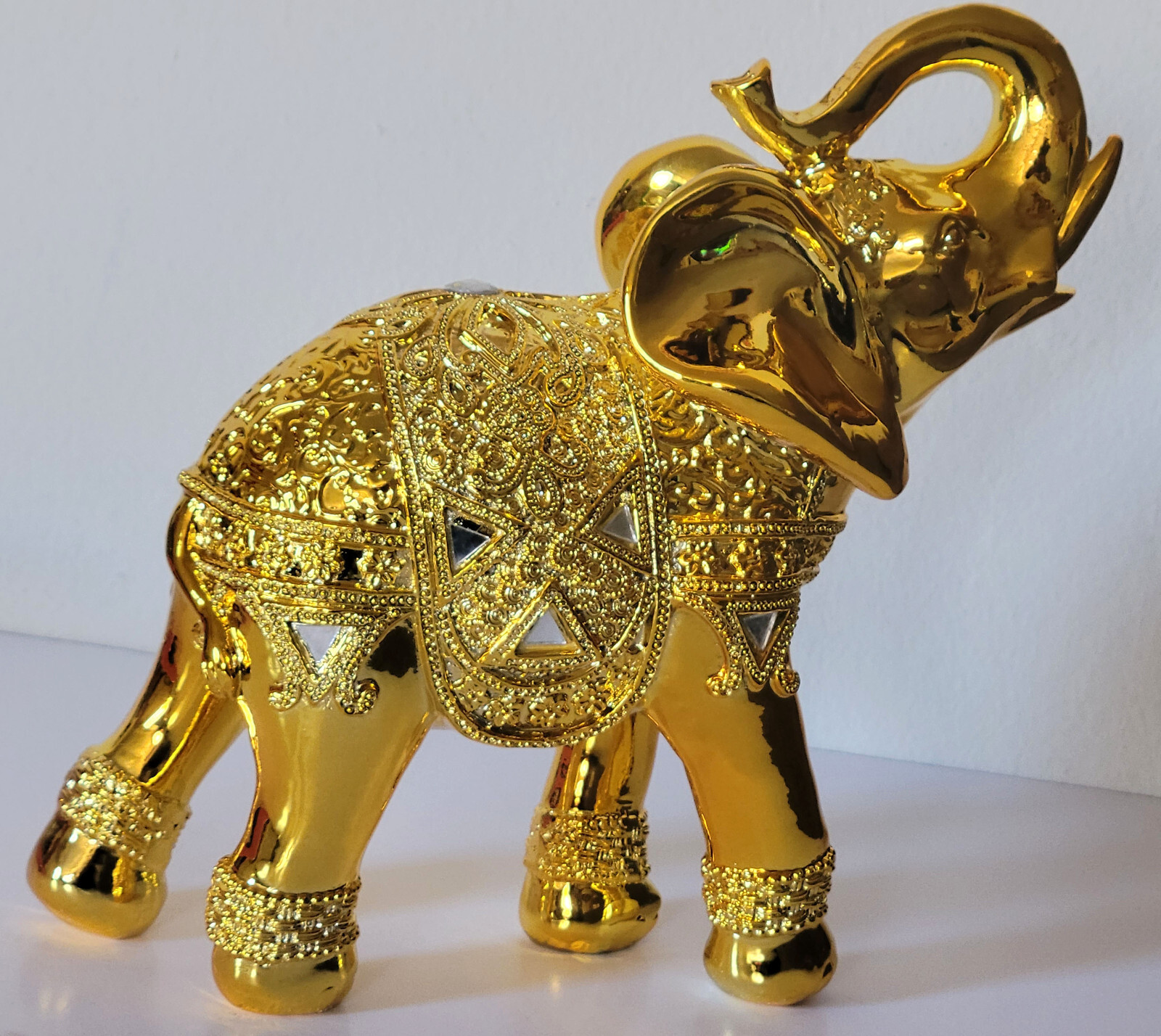 Set of 2 Gold Lucky Elephants Statues Feng Shui Figurine Home Decor ...