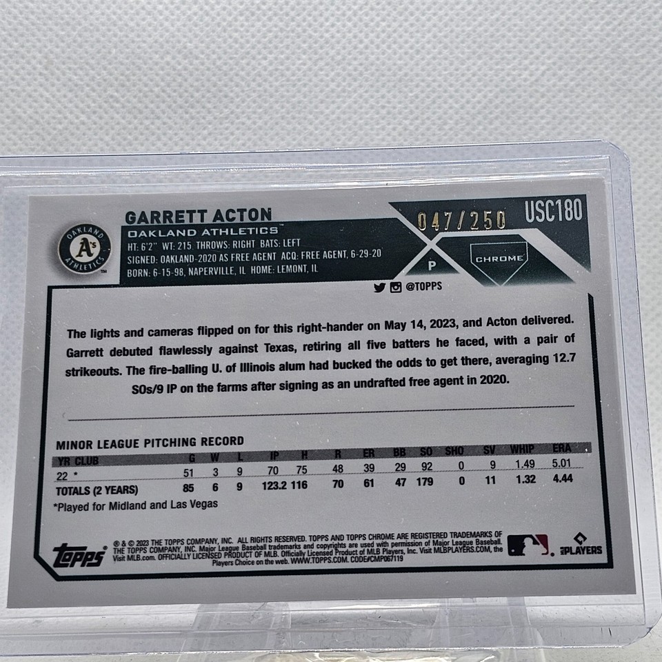 2023 Topps Chrome Update Baseball Garrett Acton Purple Refractor RC ...