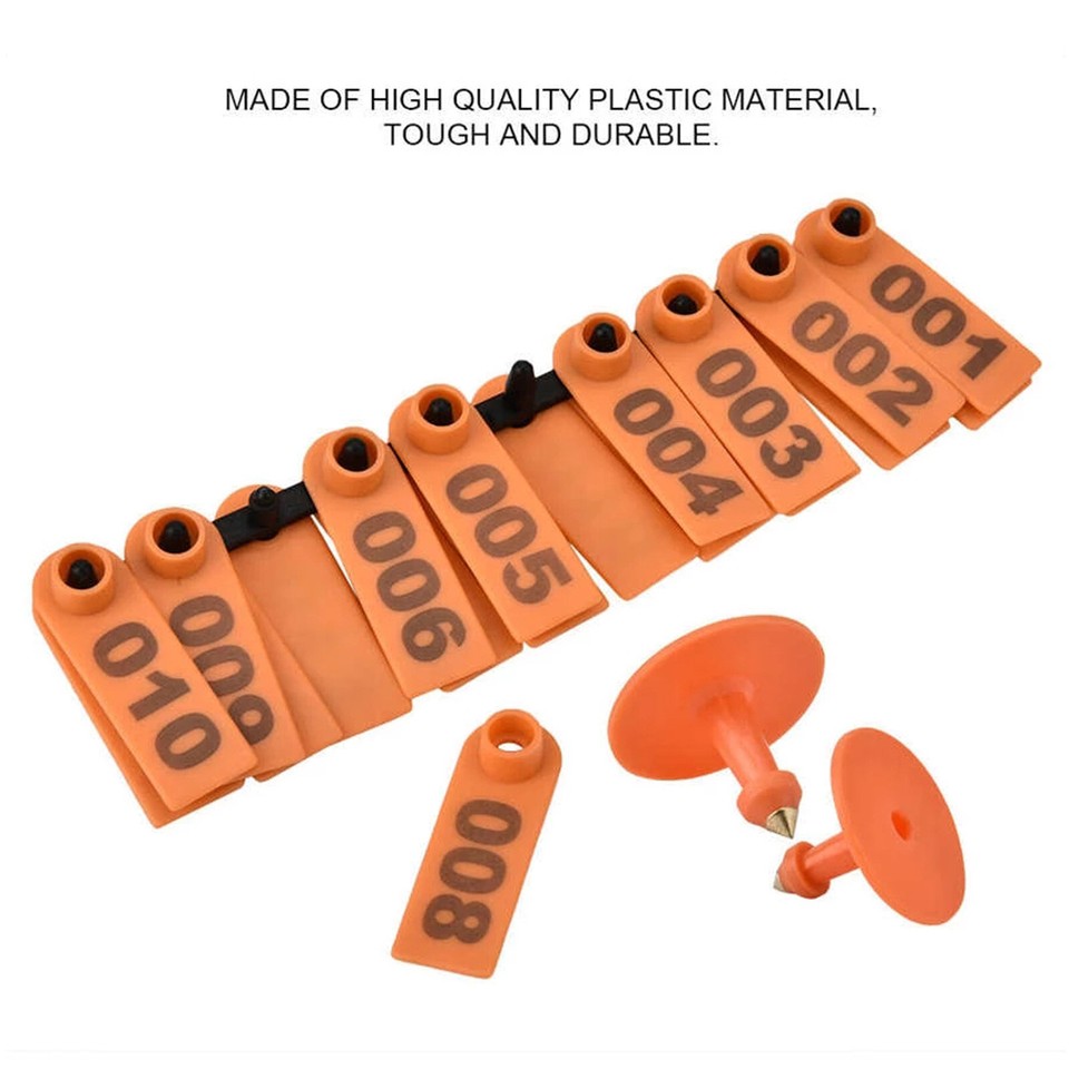 100pcs Orange Ear Tags For Pig Sheep Cow Puncher Mark Livestock Ear Tag ...