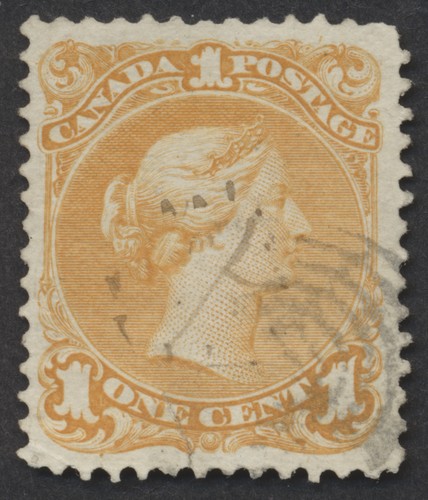 Canada #23 1c Large Queen Yellow Orange VF Centering LL Corner Crease ...