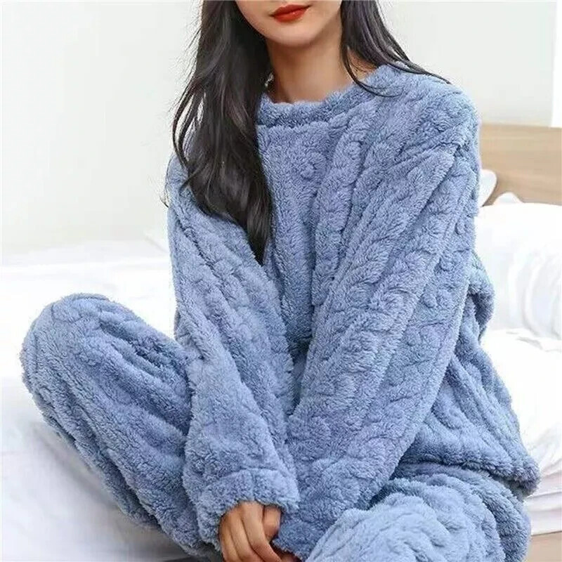 Women Thermal Winter Pyjamas Soft Warm Ladies Sleepwear Girl Nightwear ...