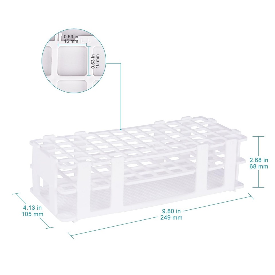 Test Tube Rack, 16 mm 60-Place White Plastic Test Tube Rack Tube Holder ...