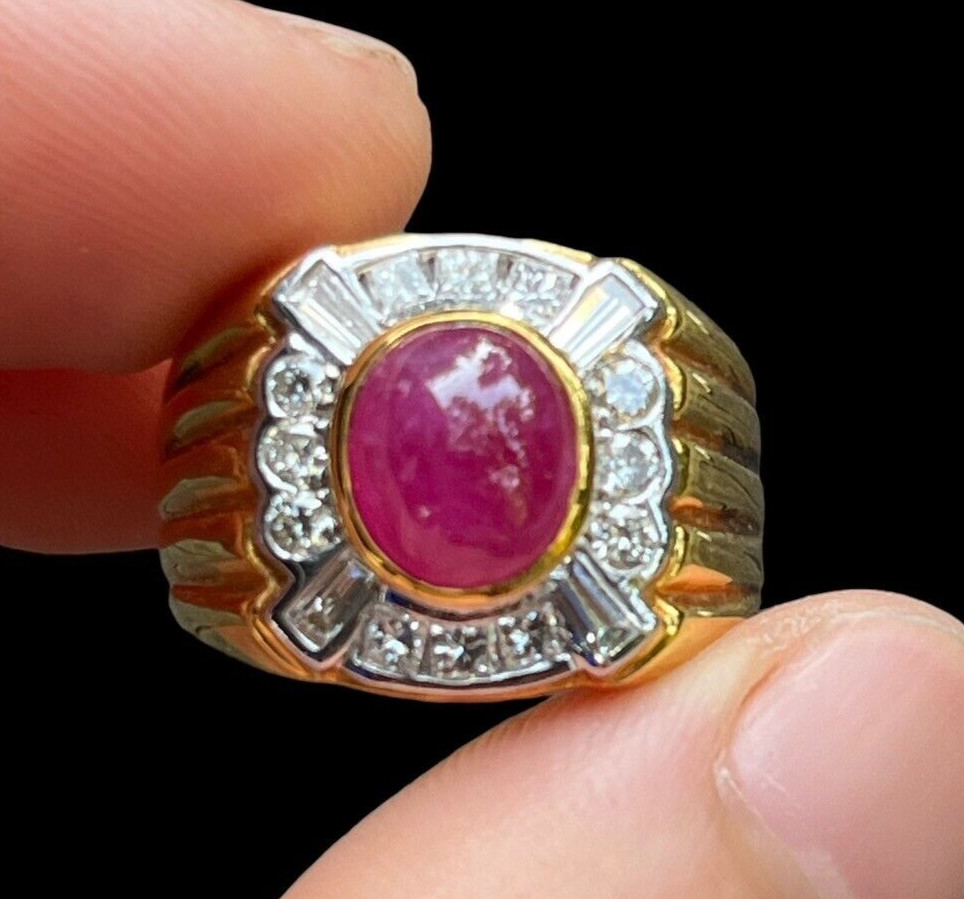 burma ring natural ruby pink red diamond0.75k Gold18… - Gem