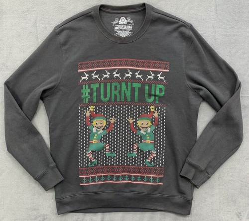 American Rag Sweatshirt XLarge Gray Elves Turnt Up Holiday Ugly Sweater ...