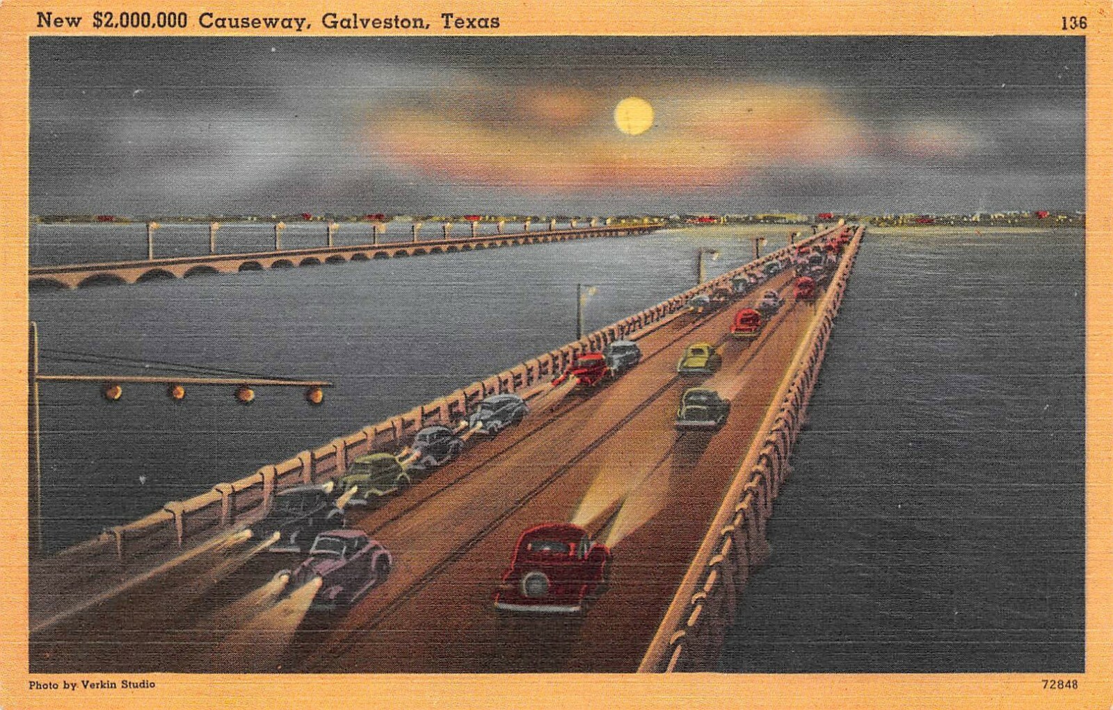 New 2,000,000 Causeway Vtg Cars Night Scene Galveston,TX Vtg 1954 ...