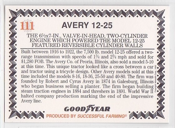 Vintage Avery 12-25 Metal Wheel Farm Tractor Trading Card | eBay