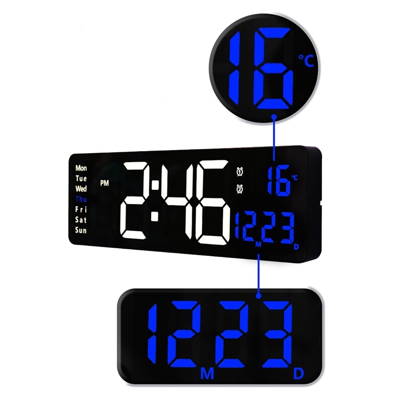 LED Digital Wall Clock Temperature Date Day Display Electronic Large ...