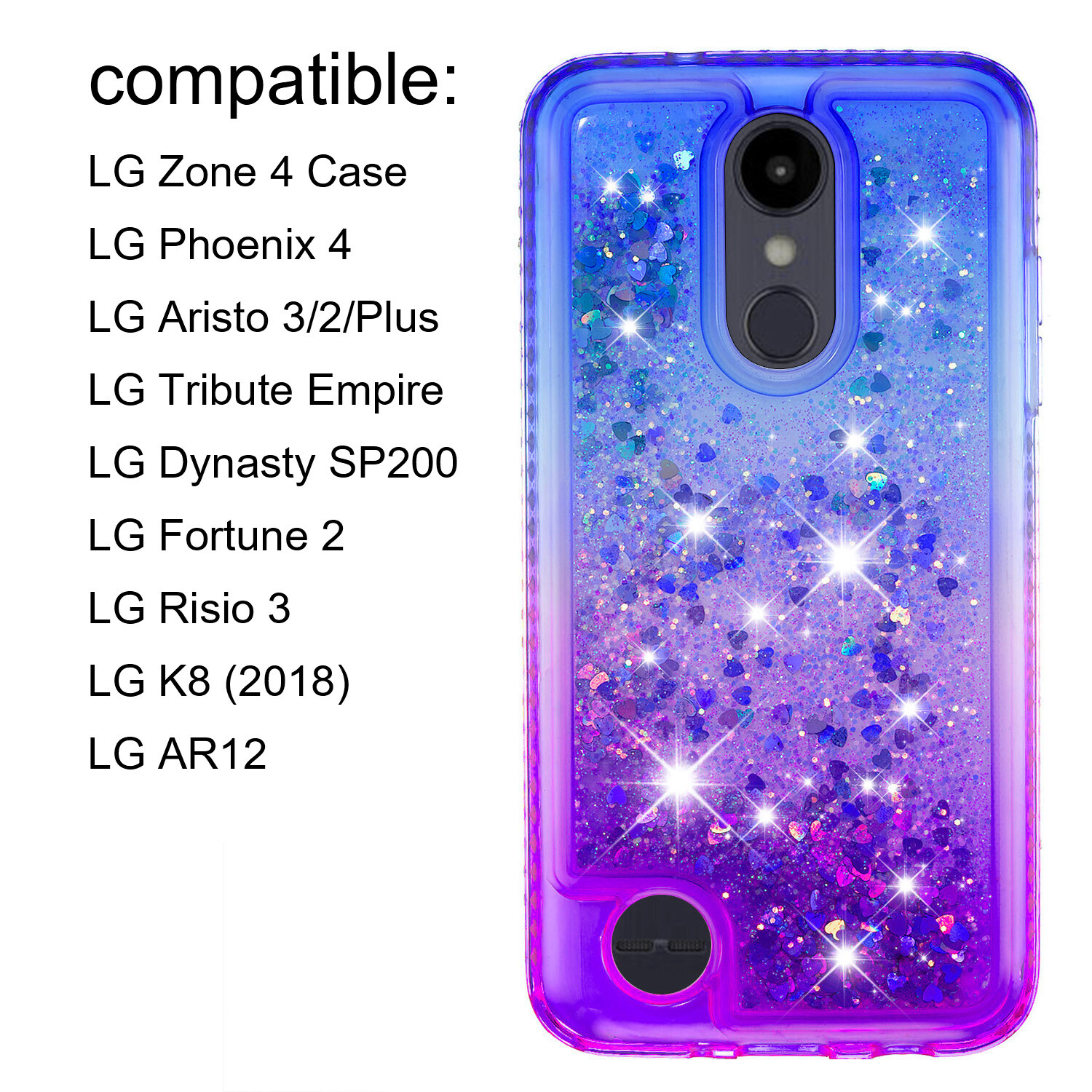 For LG Aristo 2/3,LG Zone 4/K8 Case Sparkly Floating Liquid Glitter ...
