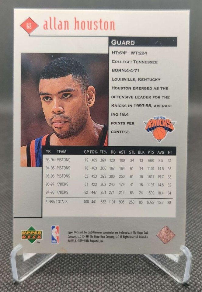 1998-99 Black Diamond #62 Allan Houston New York Knicks basketball card ...
