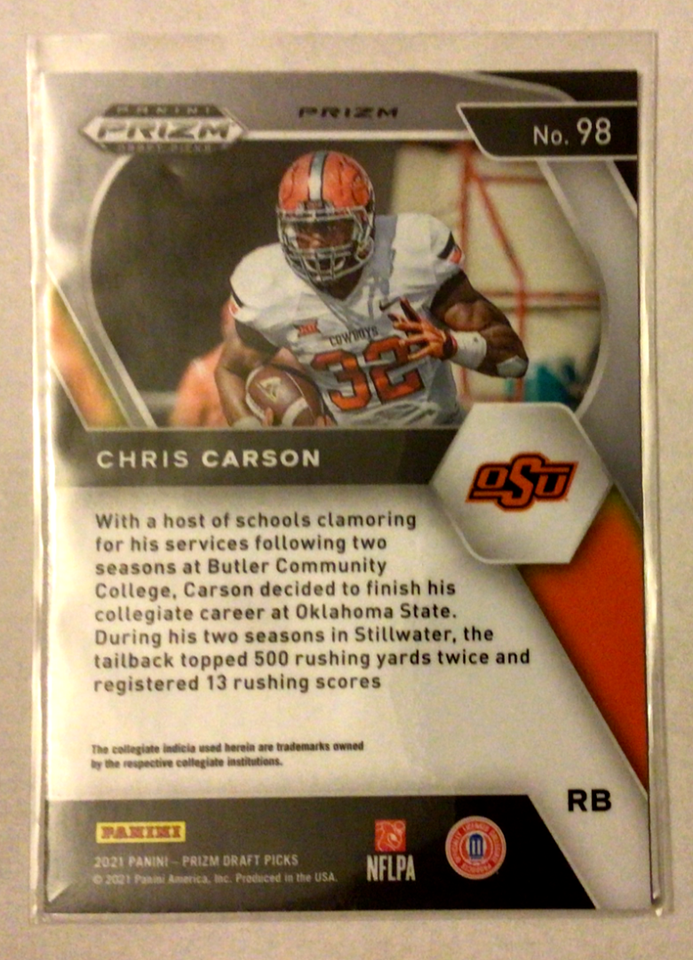 2021 Panini Prizm Draft Picks CHRIS CARSON Gold Cracked Ice card #98 ...