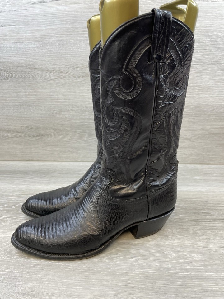 Tony Lama 68835 Nacogdoches Men's Black Teju Lizard Cowboy Boots 9.5 Exotic | eBay