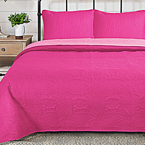 3 Pieces Reversible Oversized Bedspread Set King, Hot Pink Weight ...