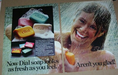 1977 print ad - Dial Soap SEXY GIRL shower -ARENT you GLAD- 2-page ...
