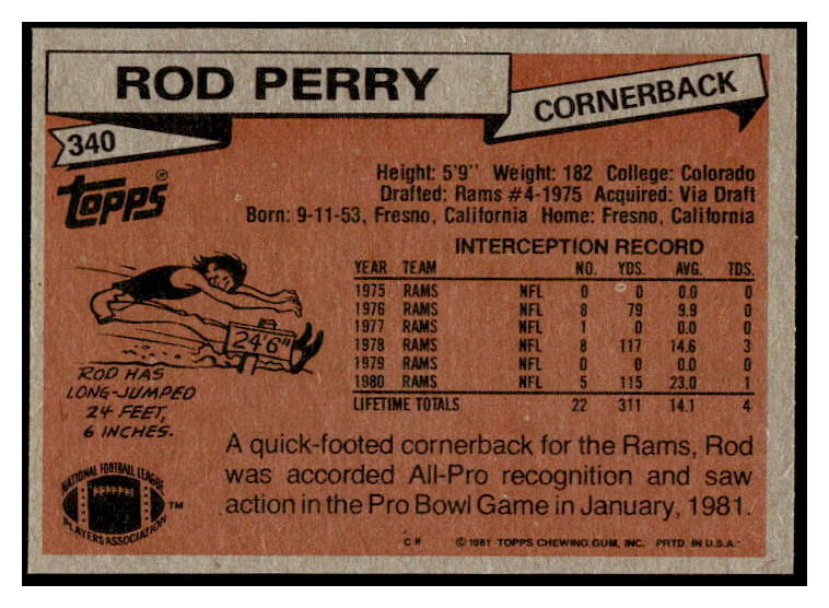 1981 Topps #340 Rod Perry Los Angeles Rams Excellent | eBay