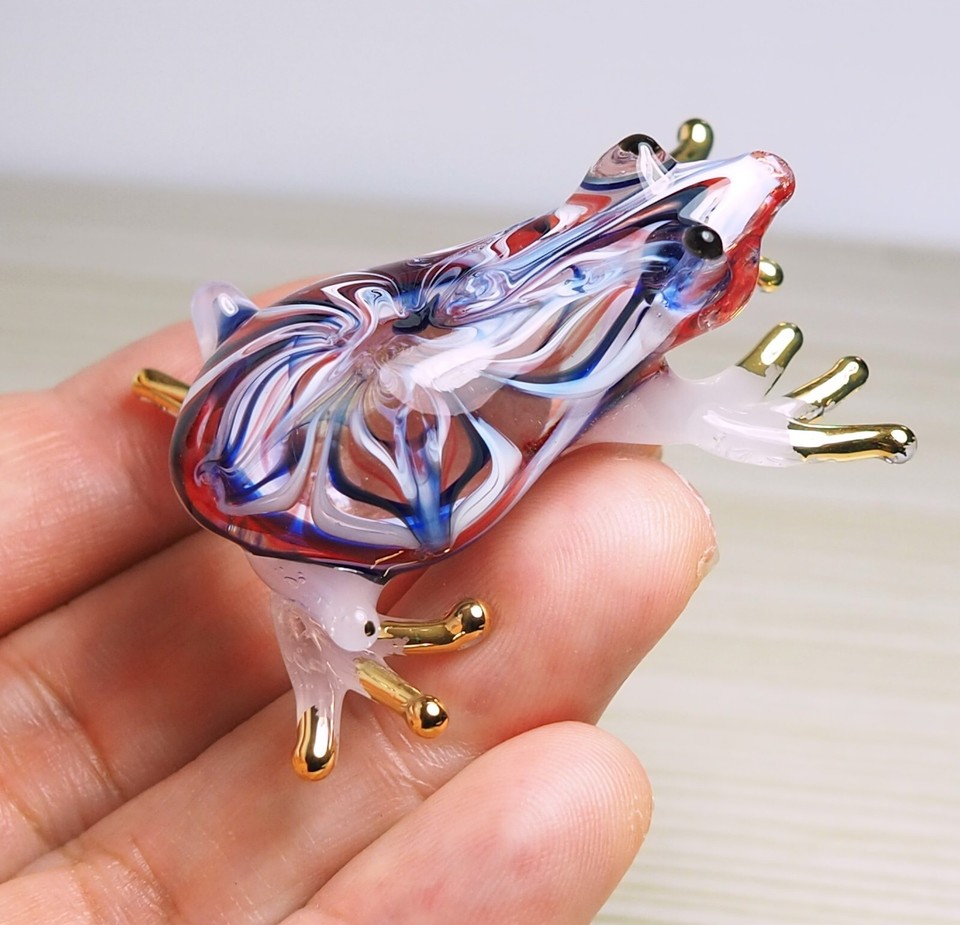Red Blue Frog Toad figurine hand blown art glass gild 1.75" Decor ...