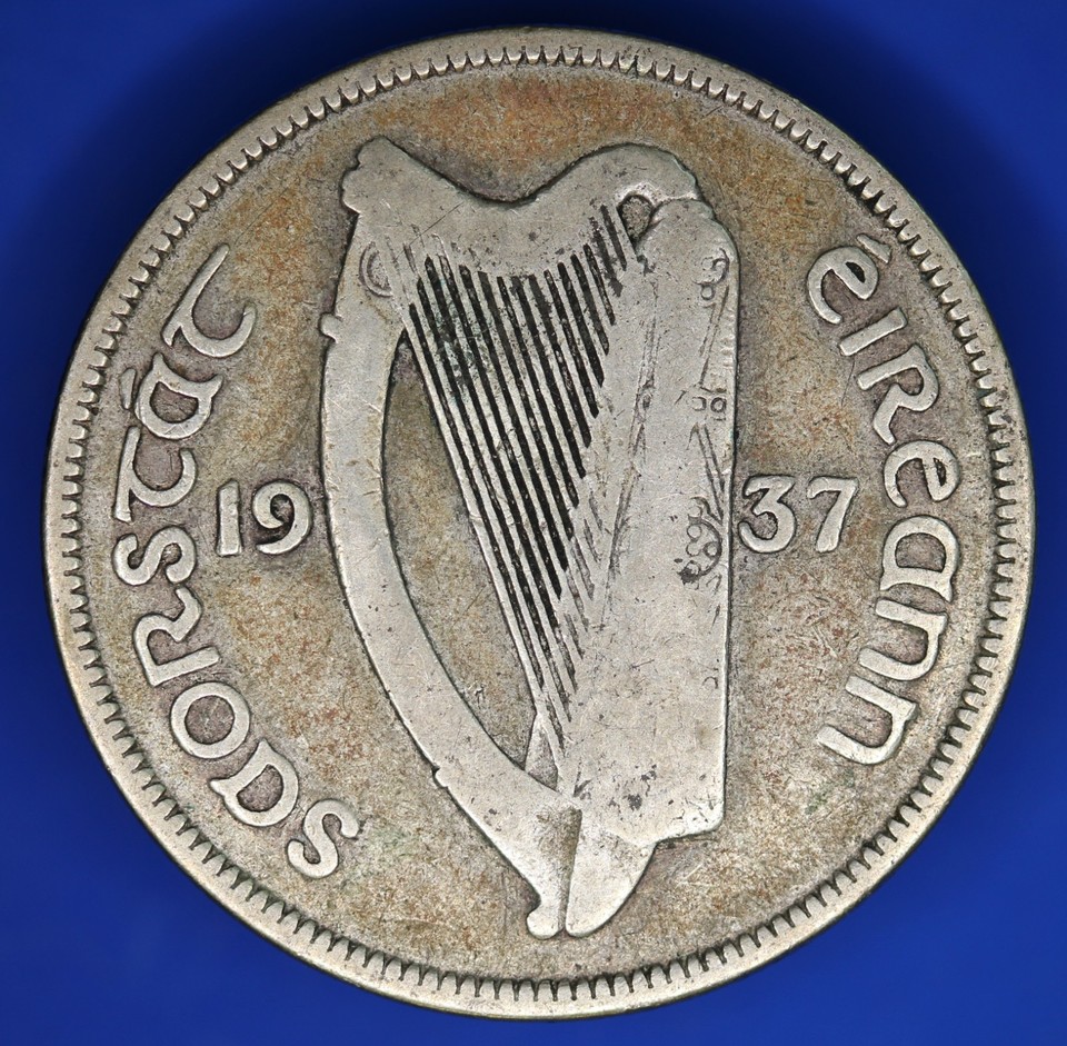 1937 Ireland Eire Irish Half Crown coin, 75% silver coin, Irish Hunter ...