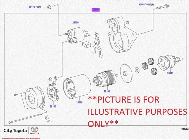 Genuine Toyota Starter Motor 12volt 2.2kilowatt HILUX 2005-2015 28100 ...