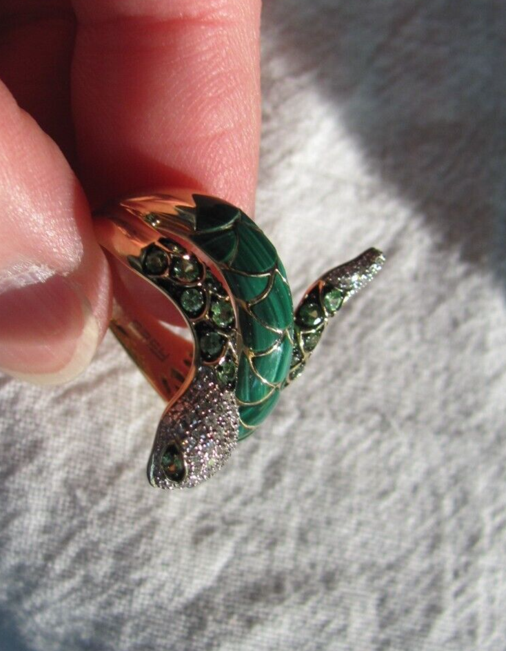 Effy 14K Yellow Gold SZ 7 Tsavorite & Malachite Diamond Safari Snake ...