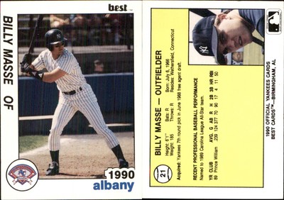 Billy Masse 1990 Best Albany-Colonie Yankees #21 Albany-Colonie Yankees ...