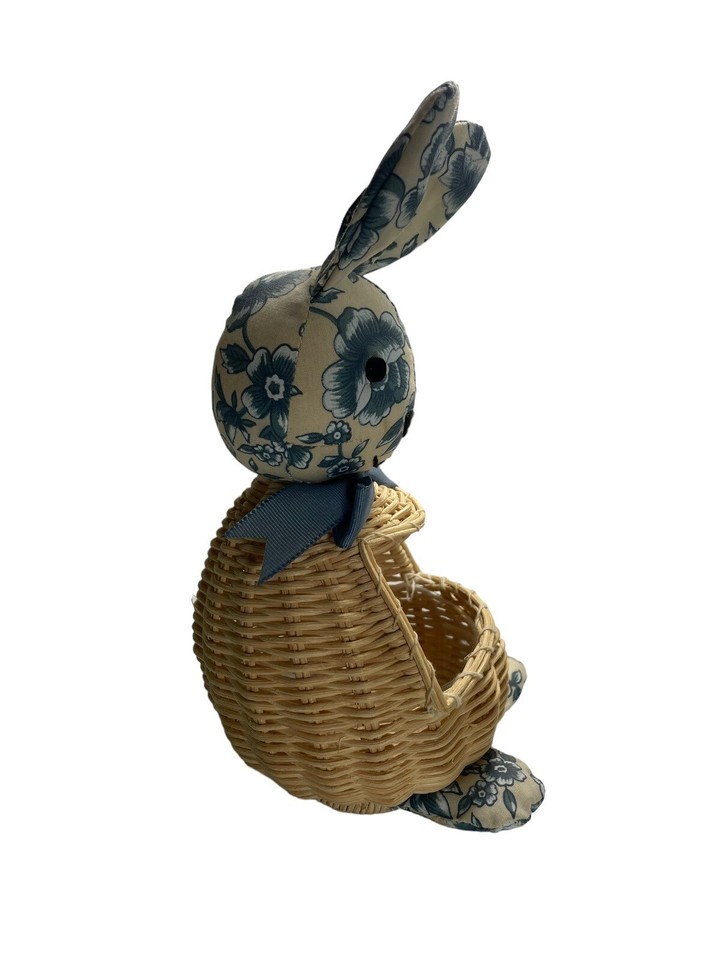 Easter Wicker Planter Basket Egg Shaped Fabric Bunny Rabbit Blue Floral ...
