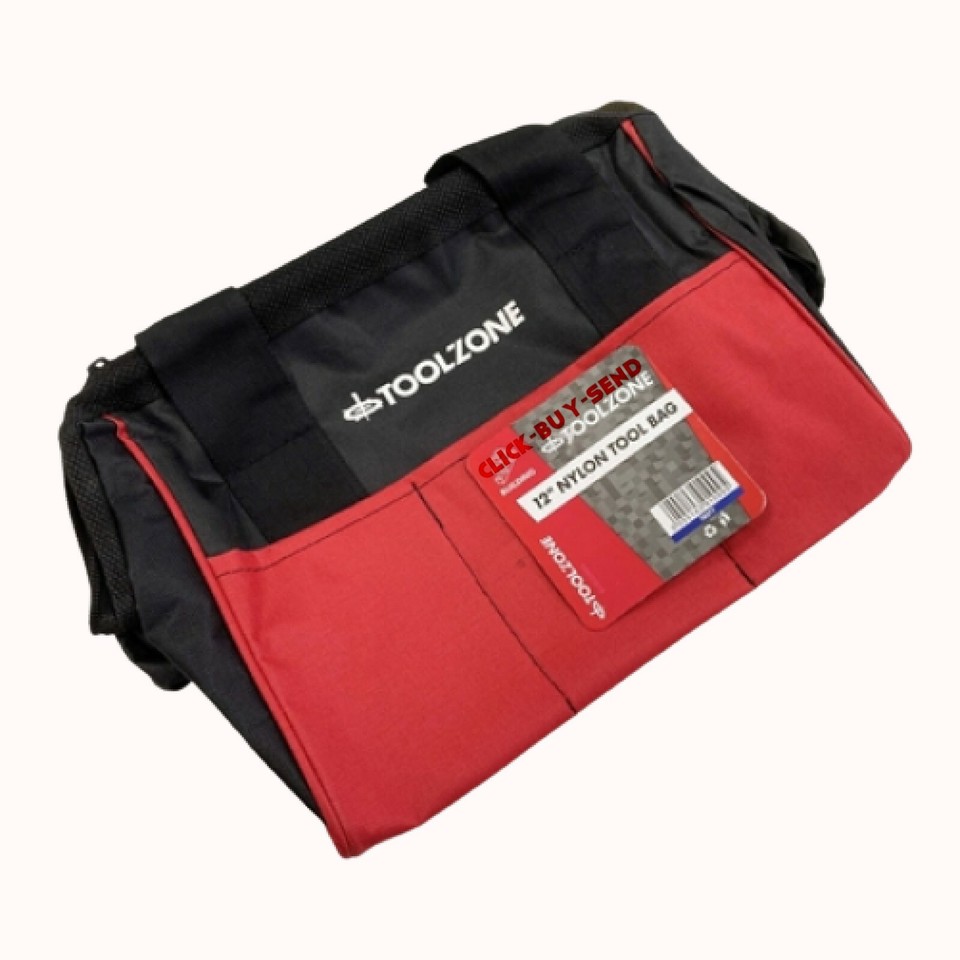 HEAVY DUTY 12'' WIDE OPENING & SIDE POCKETS NYLON TOOL BAG TOOLBAG ...