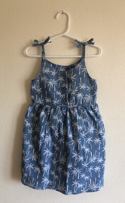 Okie Dokie Blue Girls’ Spaghetti Strap Dress with Palm Trees Size: 4T ...
