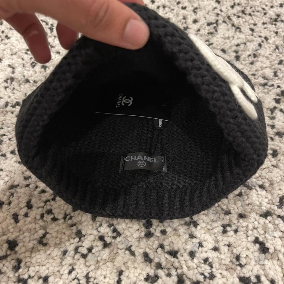 Chanel Unisex Black and White Hat with Chanel Logo In White And With ...
