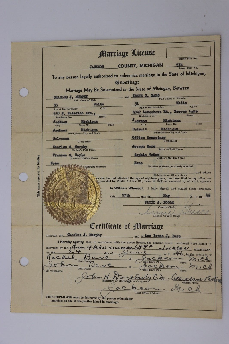 Certificado De Matrimonio De Michigan