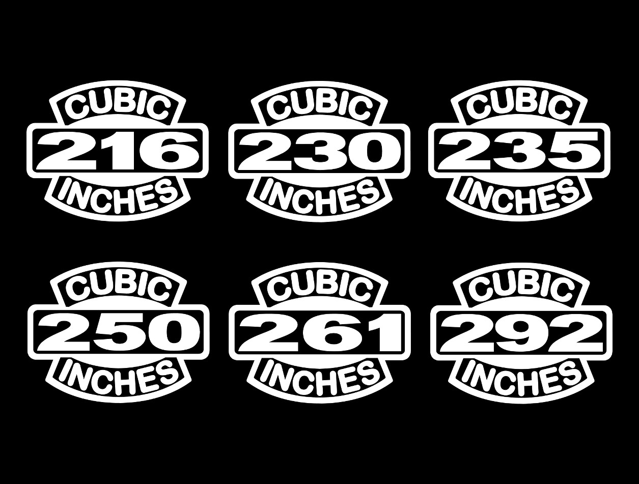 2 INLINE SIX ENGINE DECALS 216-230-235-250-261-292 STRAIGHT 6 STICKERS ...