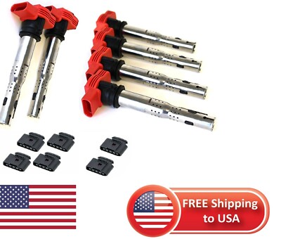 NEW 6x AUDI R8 Red Coil Packs coil on plug conversion Set with ...