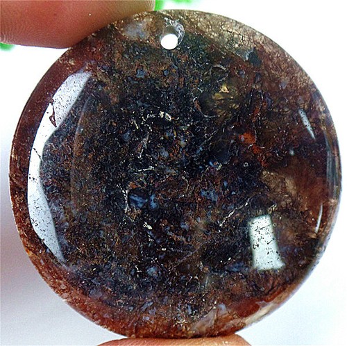 47x7mm Natural Brown Red Moss Agate Round Reiki Healing Pendant Bead ...