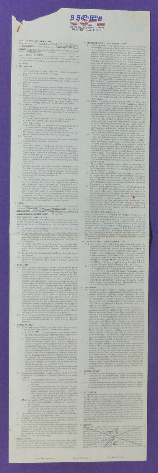 MIKE ROZIER - USFL - SIGNED CONTRACTS - PSA - JACKSONVILLE BULLS ...