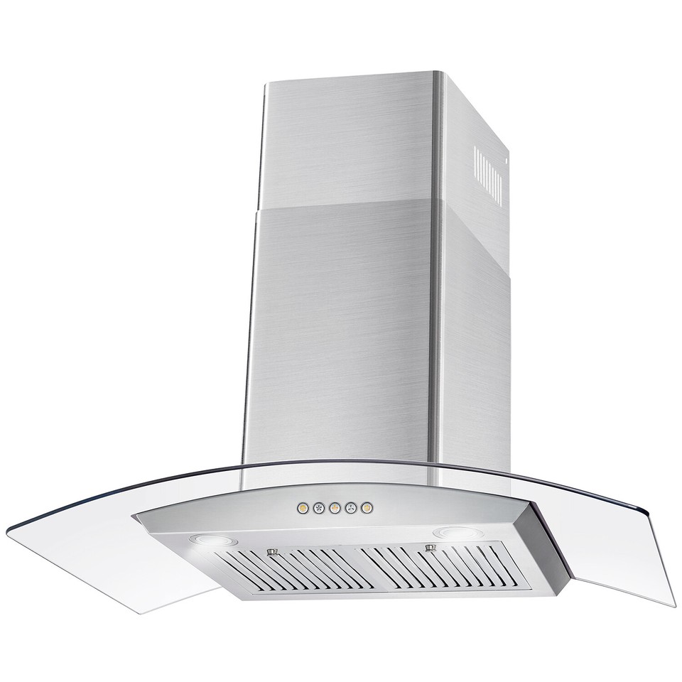 36 IN. Ducted Wall Mount Range Hood w/ Button Controls, Stainless Steel ...