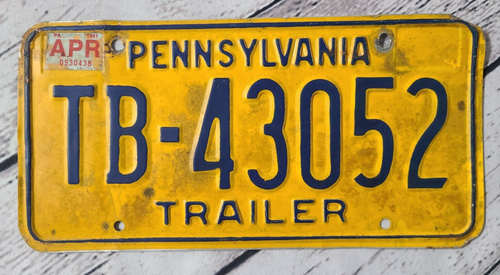 Vintage 1981 Pennsylvania Trailer License Plate #TB-43052 | eBay