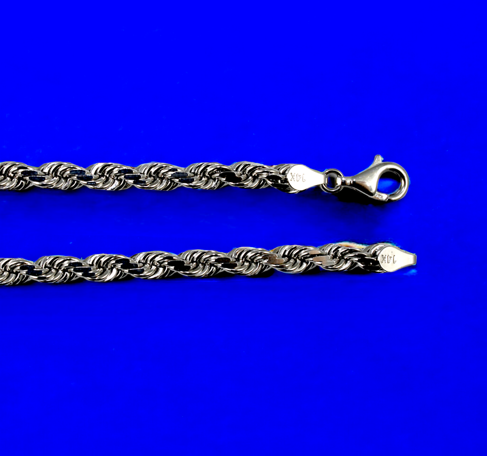 14K White Gold Rope Chain Necklace Bracelet Diamond Cut Real Gold 2mm ...