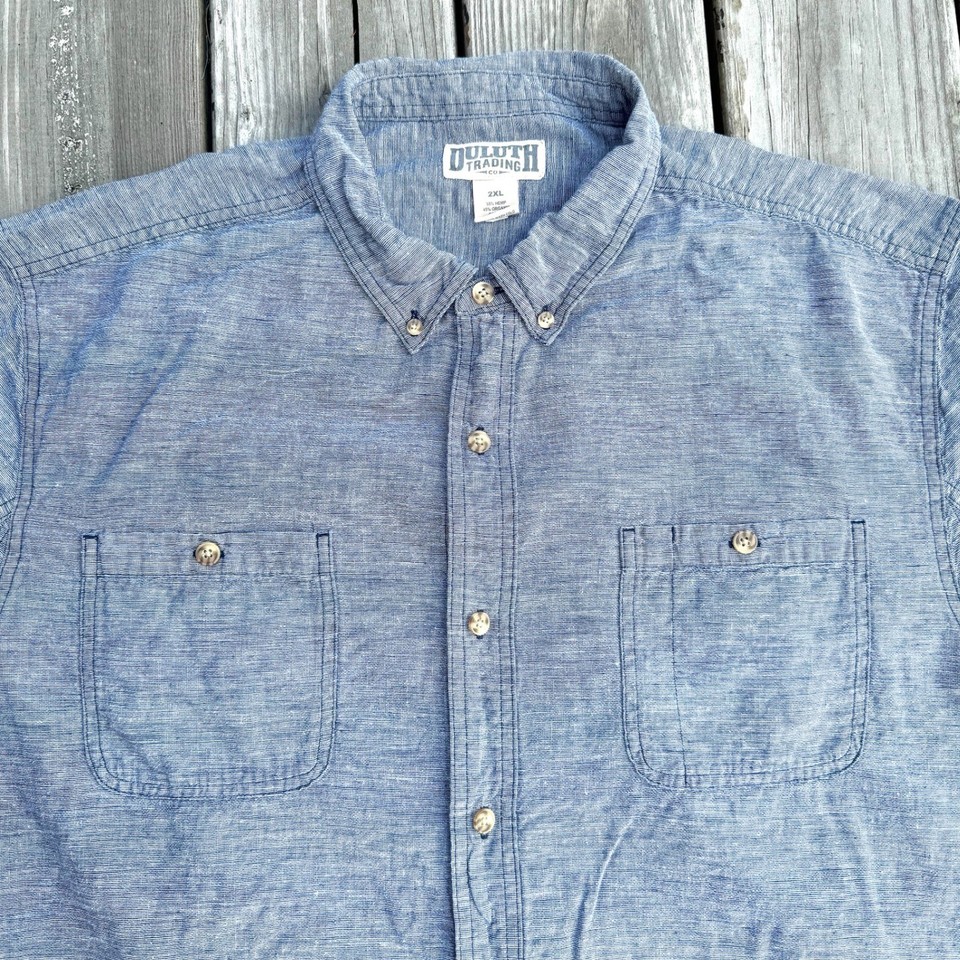 Duluth Trading Co. Button Down Shirt 2X Relaxed Fit Hemp Blend Grey ...