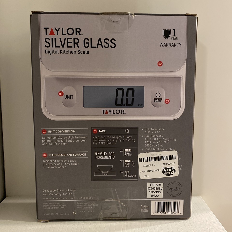 🍇 NEW Taylor Silver Glass Digital Kitchen Scale - 11lb / 5kg Capacity ...