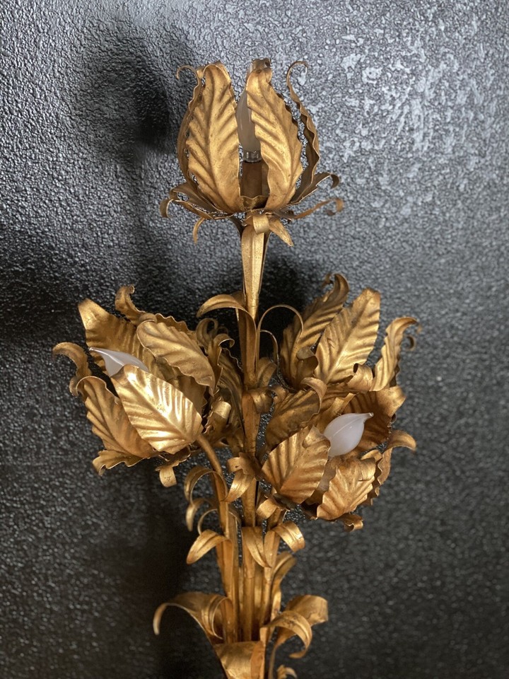 French Maison Jansen Style Hollywood Regency Tole Gilt Lotus Flower ...